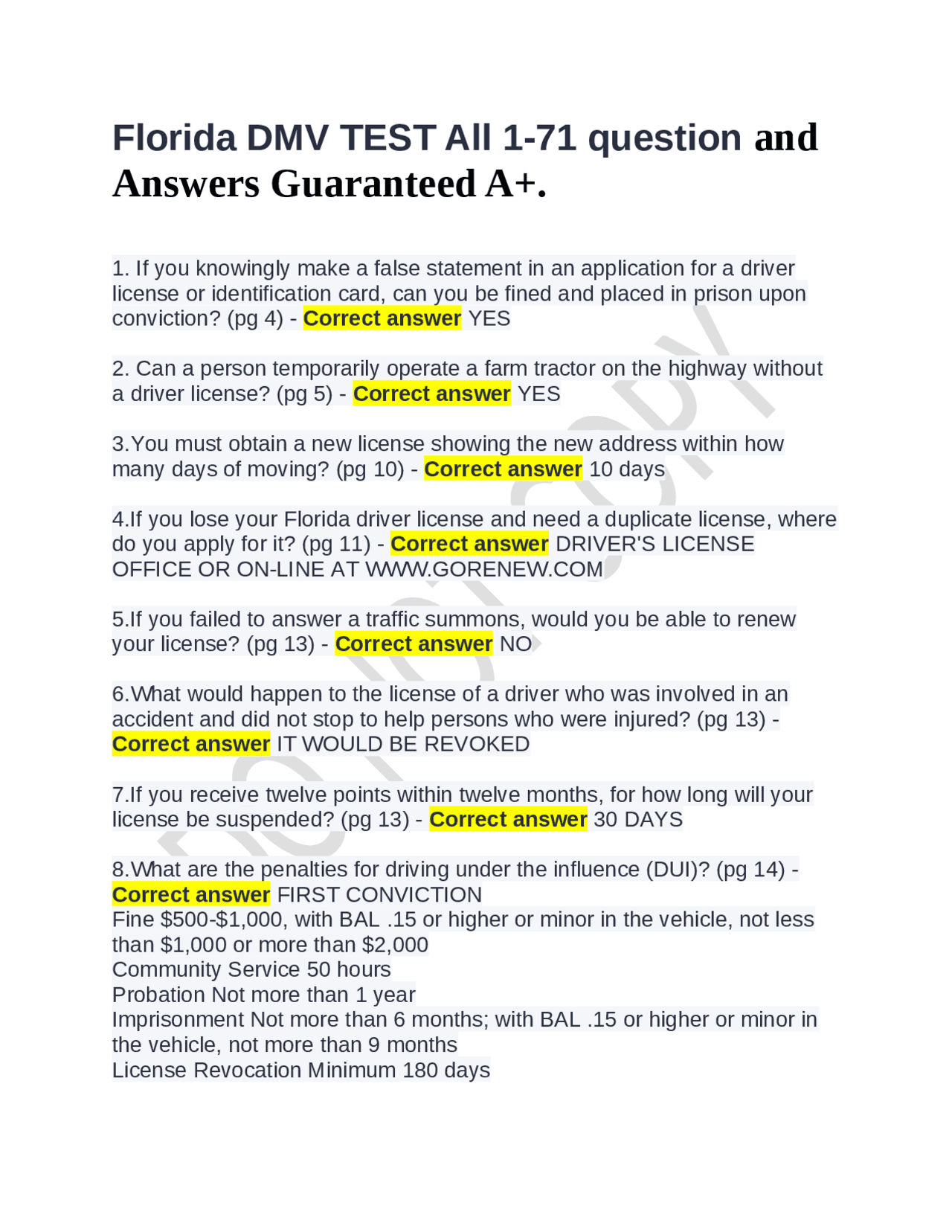 Florida DMV Test: Comprehensive Guide to Driving Rules and Regulations ...