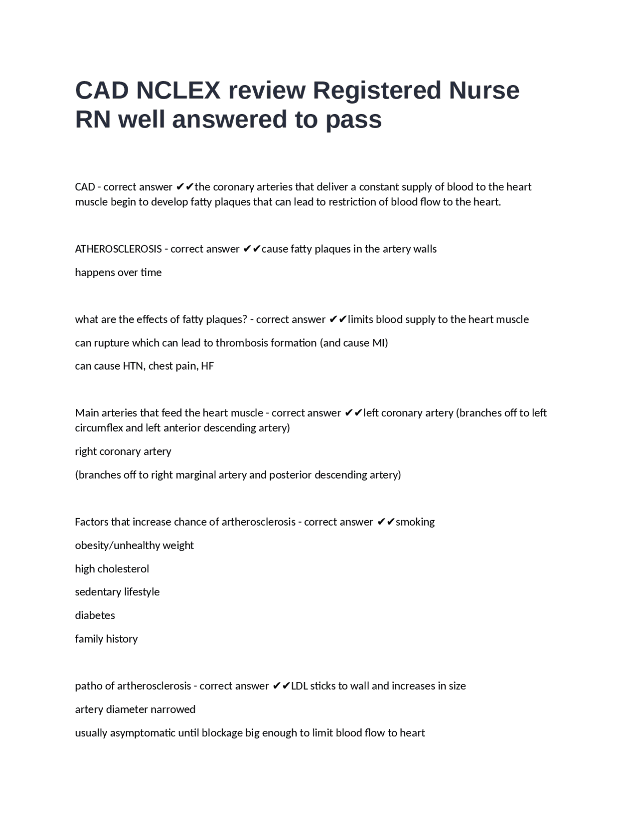 Coronary Artery Disease (CAD) NCLEX Review for Registered Nurses ...