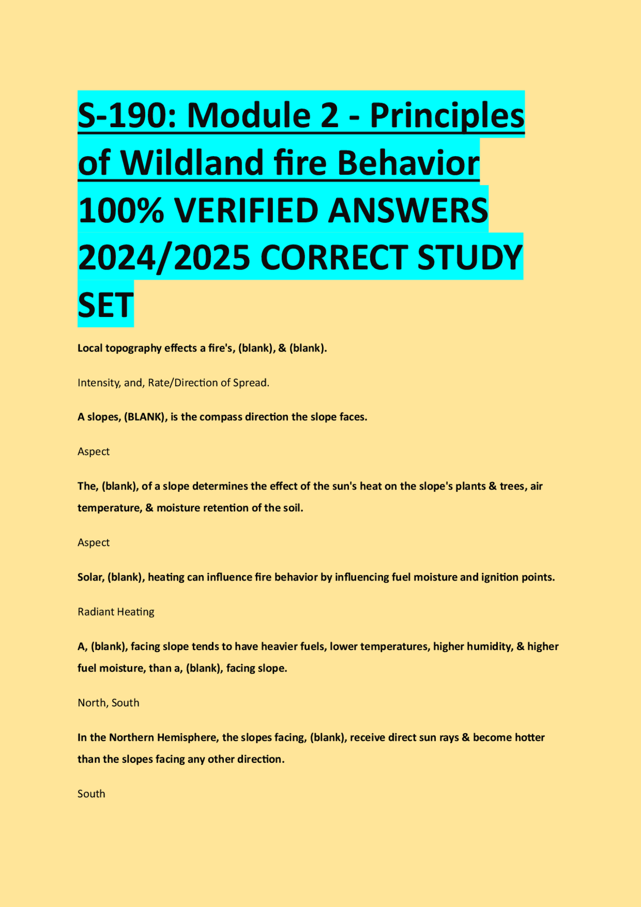 S-190: Module 2 - Principles of Wildland fire Behavior 100% VERIFIED ...
