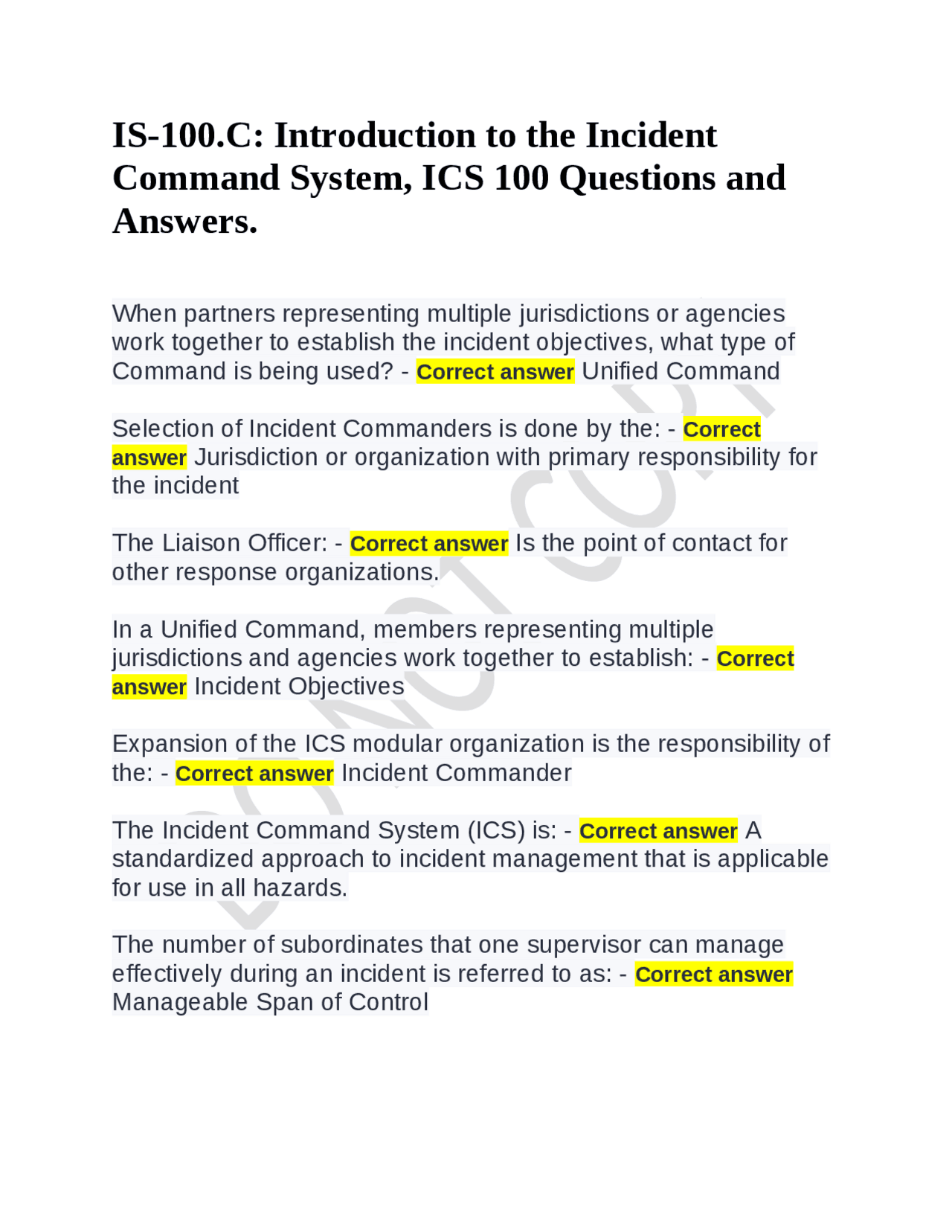 Introduction to the Incident Command System (ICS 100) | Exams Local ...