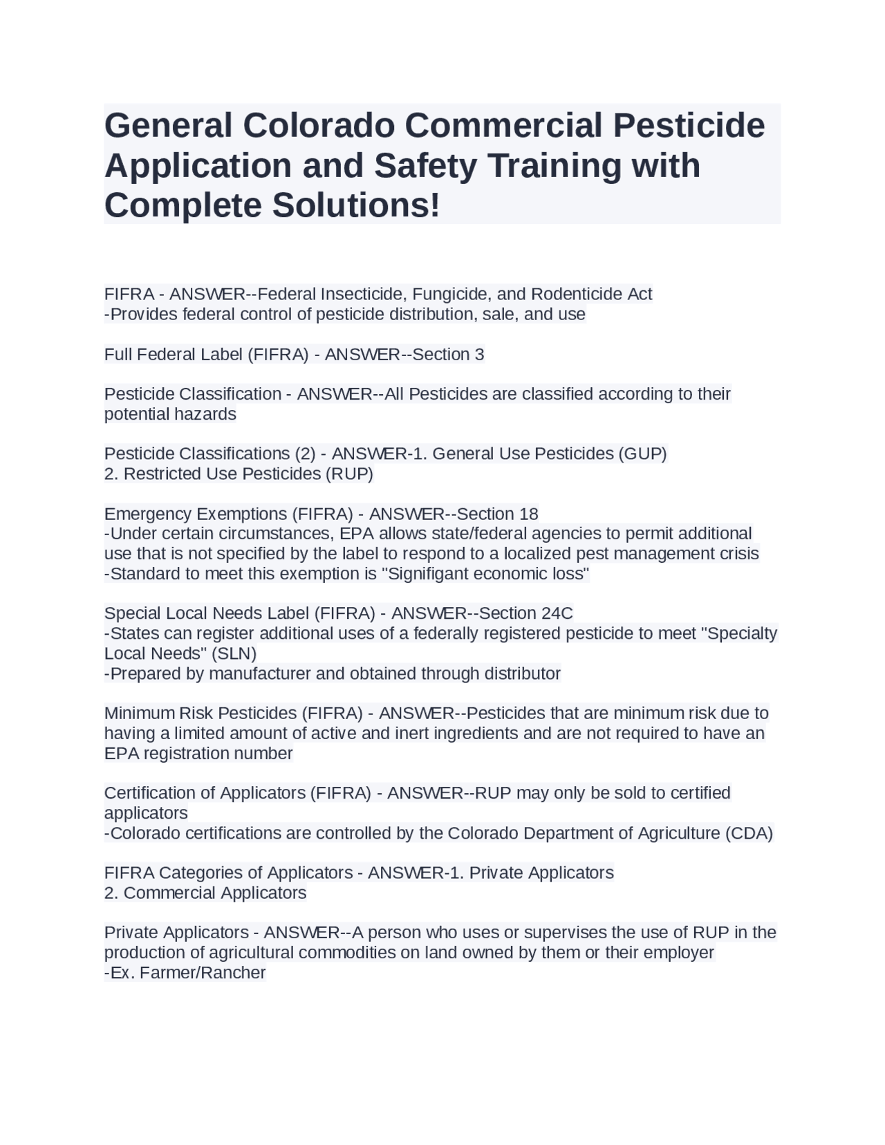 General Colorado Commercial Pesticide Application and Safety Training ...