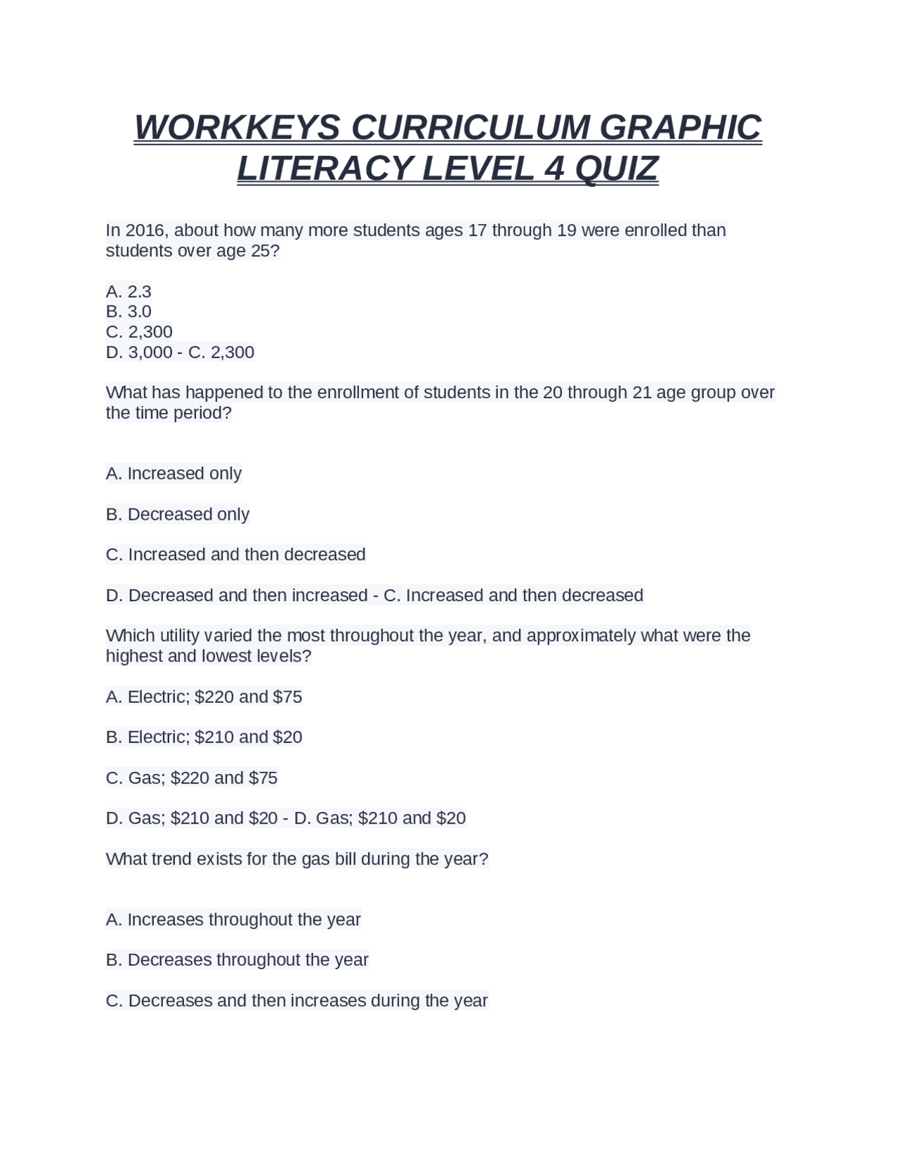 Workkeys Curriculum Graphic Literacy Level 4 Quiz | Exams Advanced ...