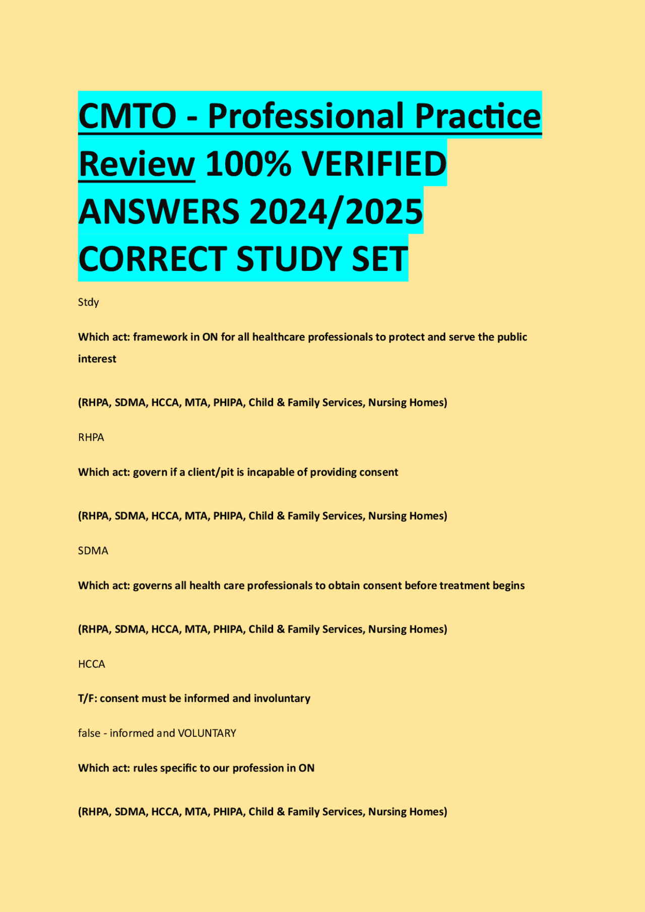 CMTO - Professional Practice Review 100% VERIFIED ANSWERS 2024/2025 ...