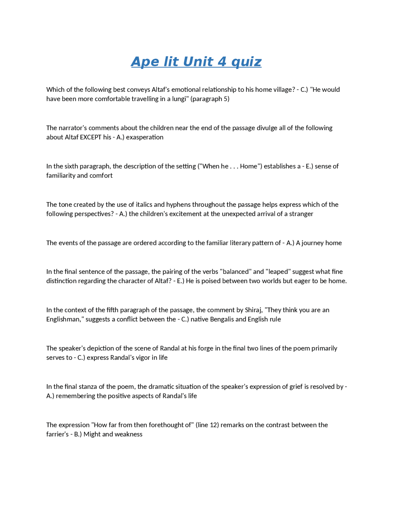 Ape lit Unit 4 quiz questions and answers | Exams Advanced Education ...