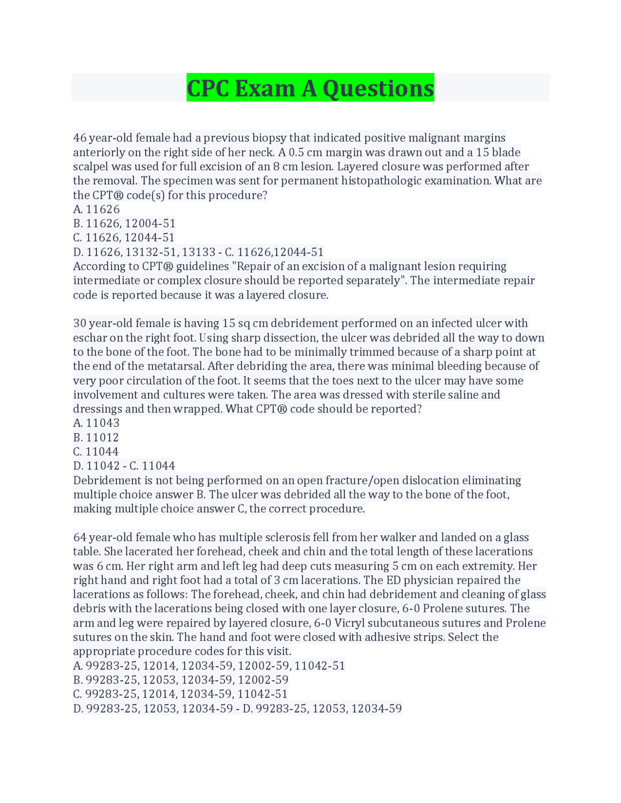 Medical Coding Scenarios and Rationale | Exams Health sciences | Docsity