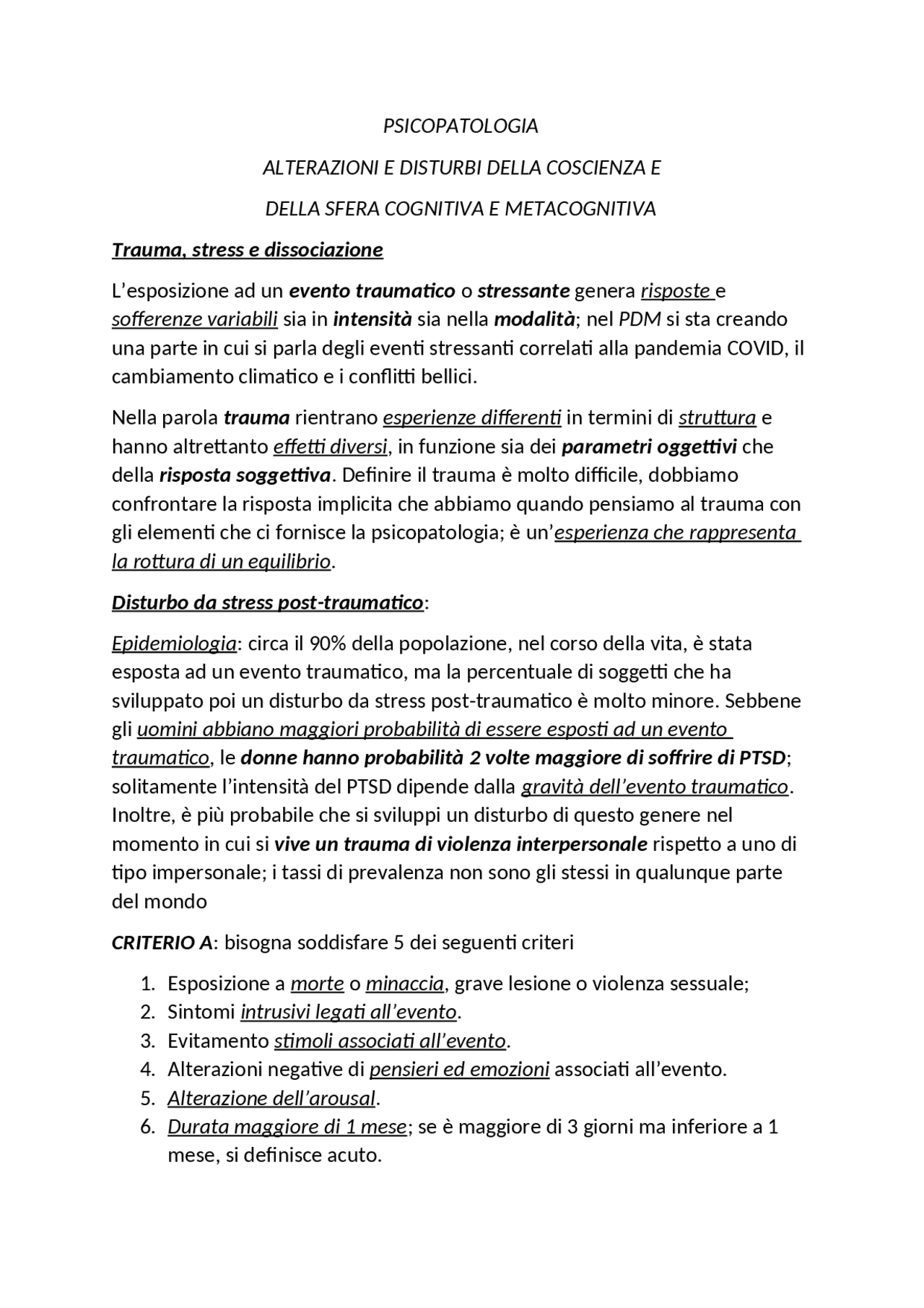 Psicopatologia (LM-51) - Prof. Salvatore Gullo, Unipa | Appunti di ...