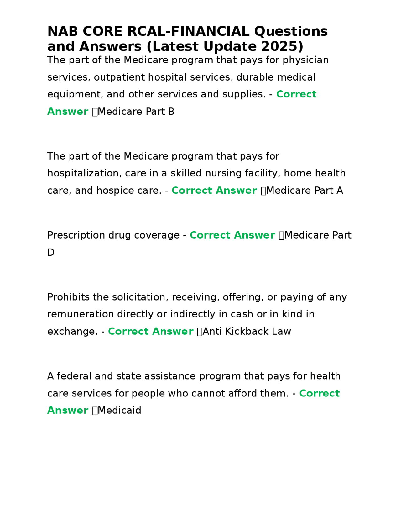 NAB CORE RCAL-FINANCIAL Questions and Answers (Latest Update 2025 ...