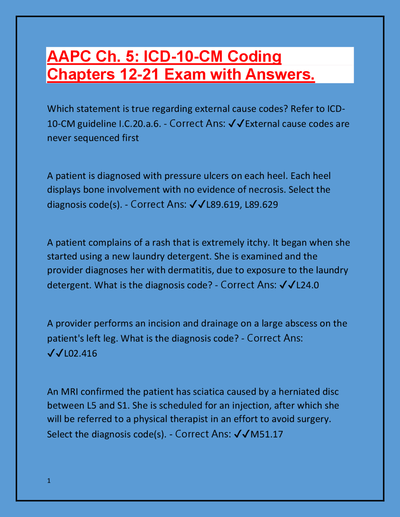 ICD-10-CM Coding Scenarios | Exams Nursing | Docsity