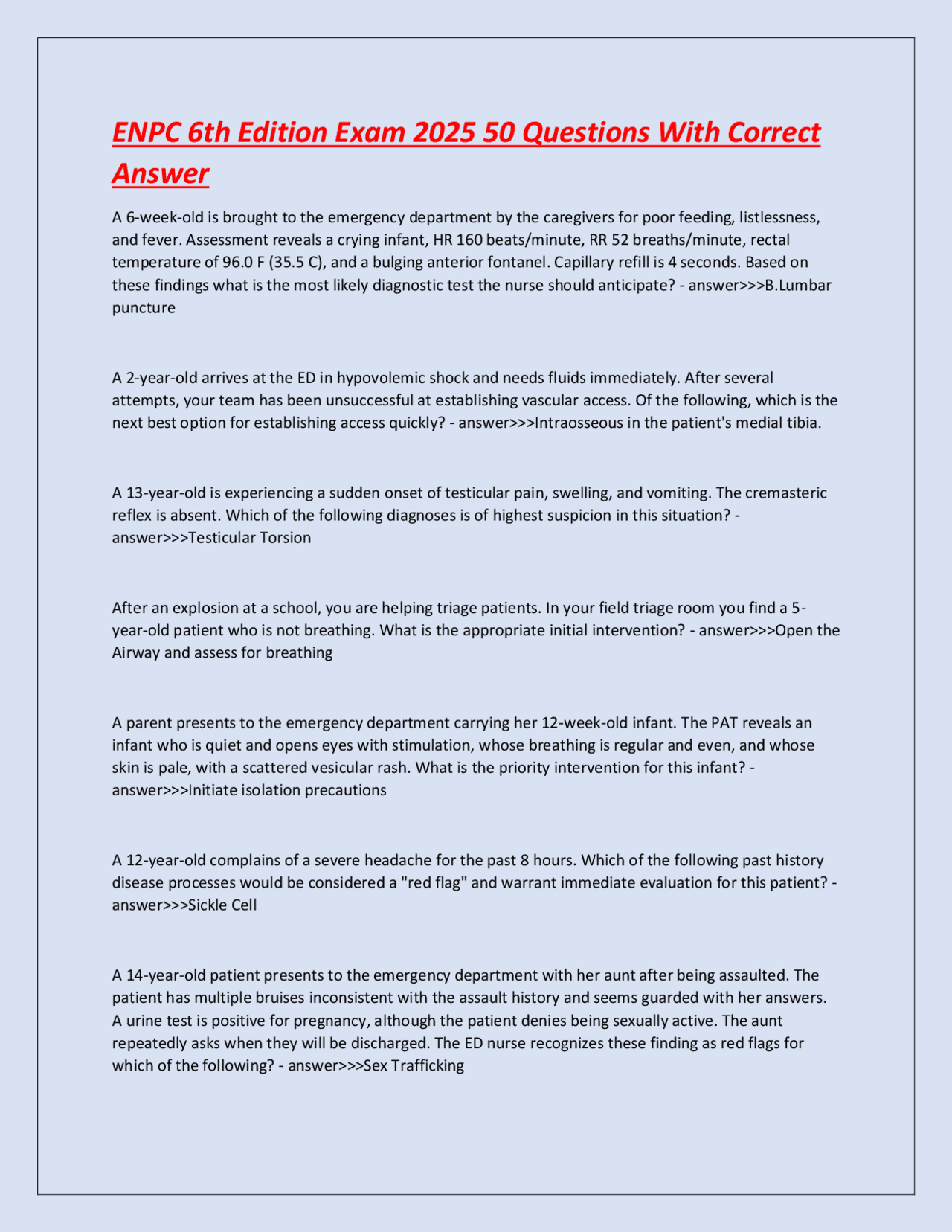 ENPC 6th Edition Exam 2025 50 Questions With Correct Answers | Exams ...