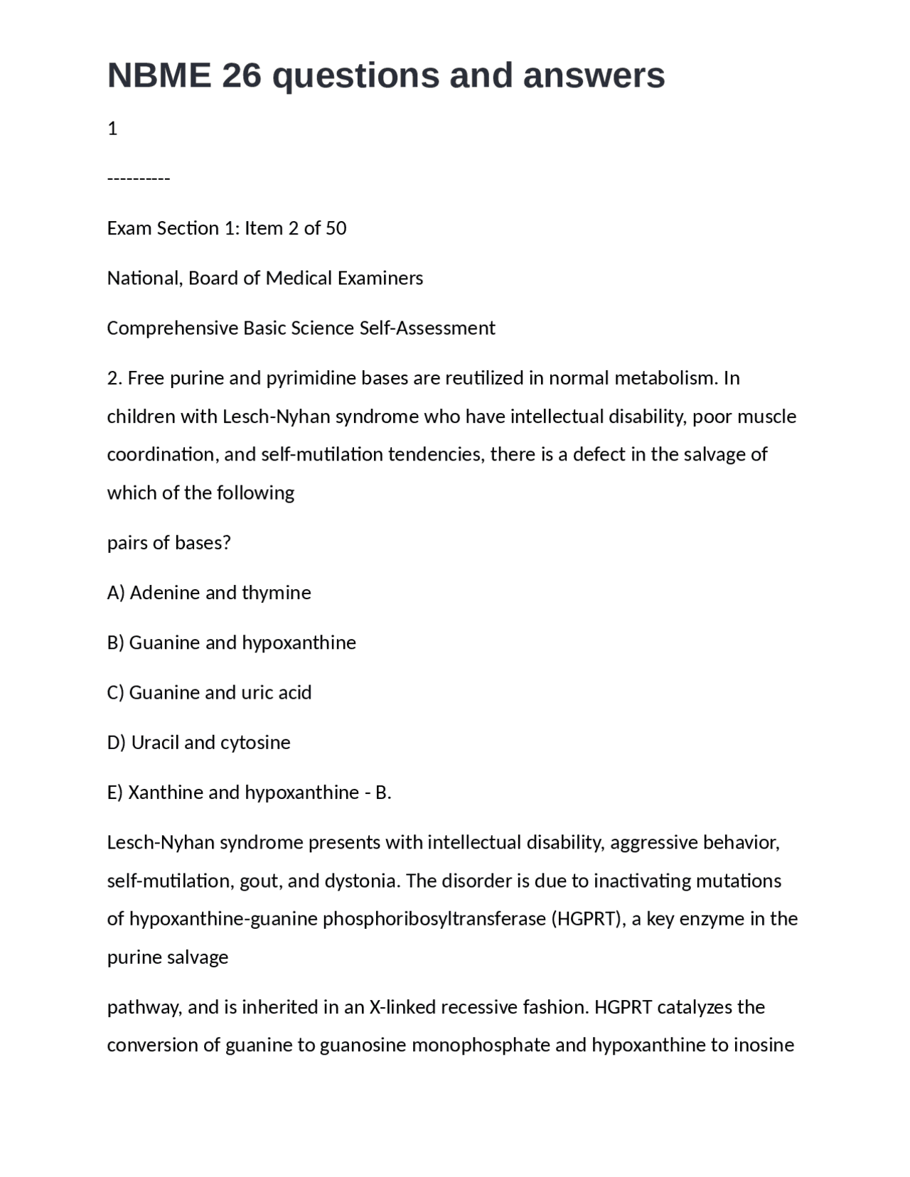 NBME 26 Questions and Answers | Exams Nursing | Docsity