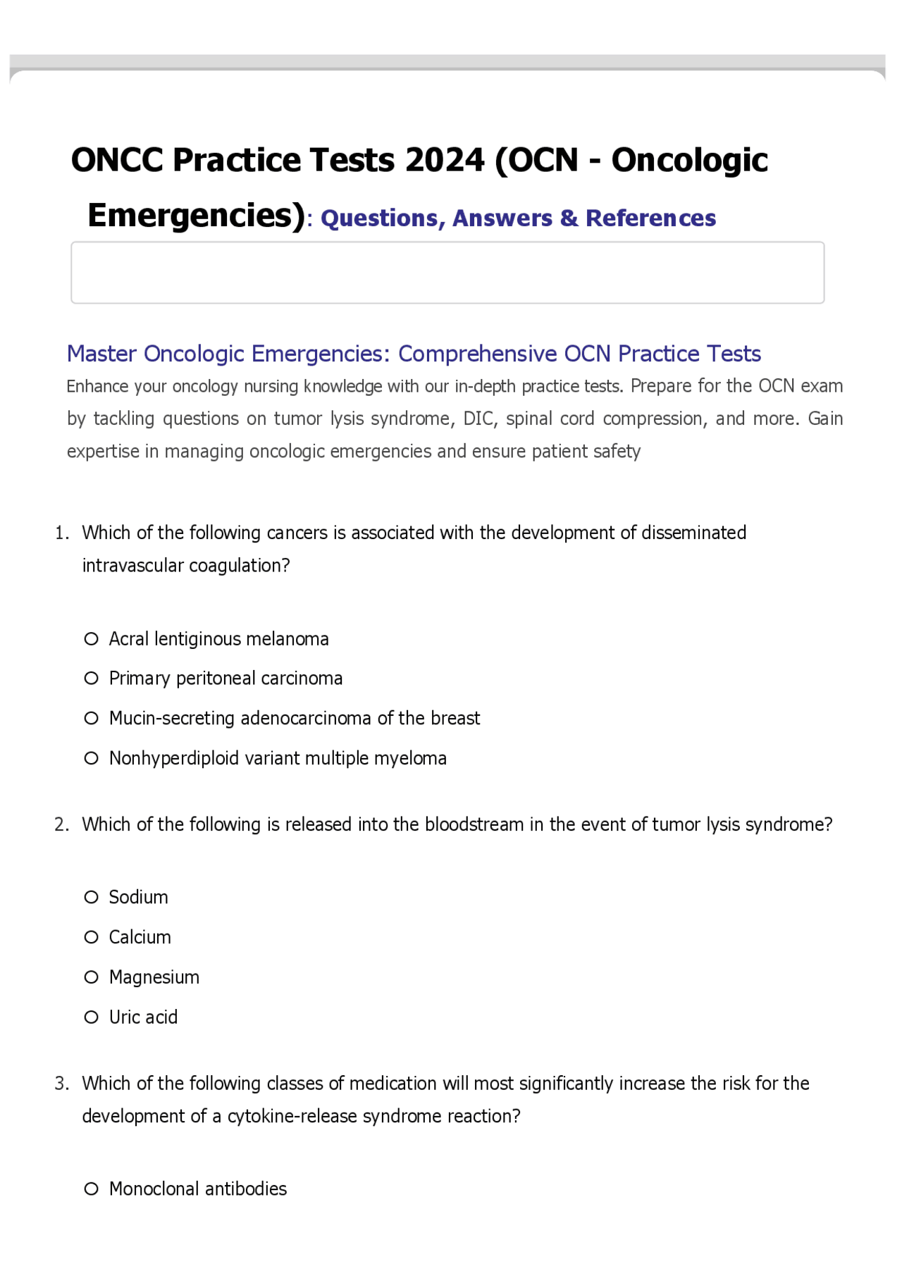 Master Oncologic Emergencies: Comprehensive OCN Practice Tests: Q&A ...