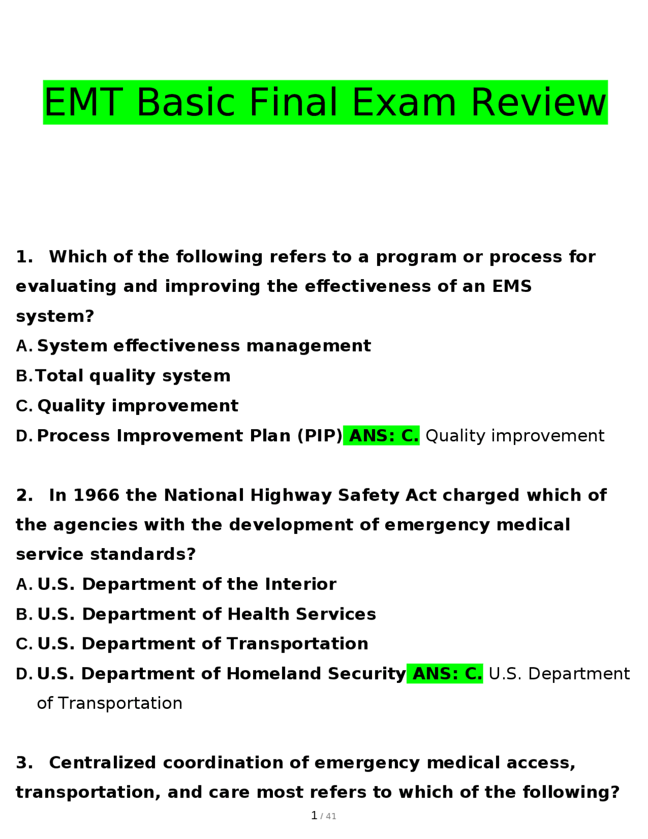 Emergency Medical Services (EMS) Fundamentals | Exams Basics of Data ...