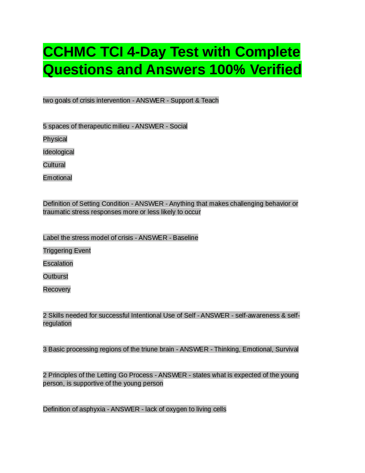 CCHMC TCI 4-Day Test with Complete Questions and Answers | Exams Health ...