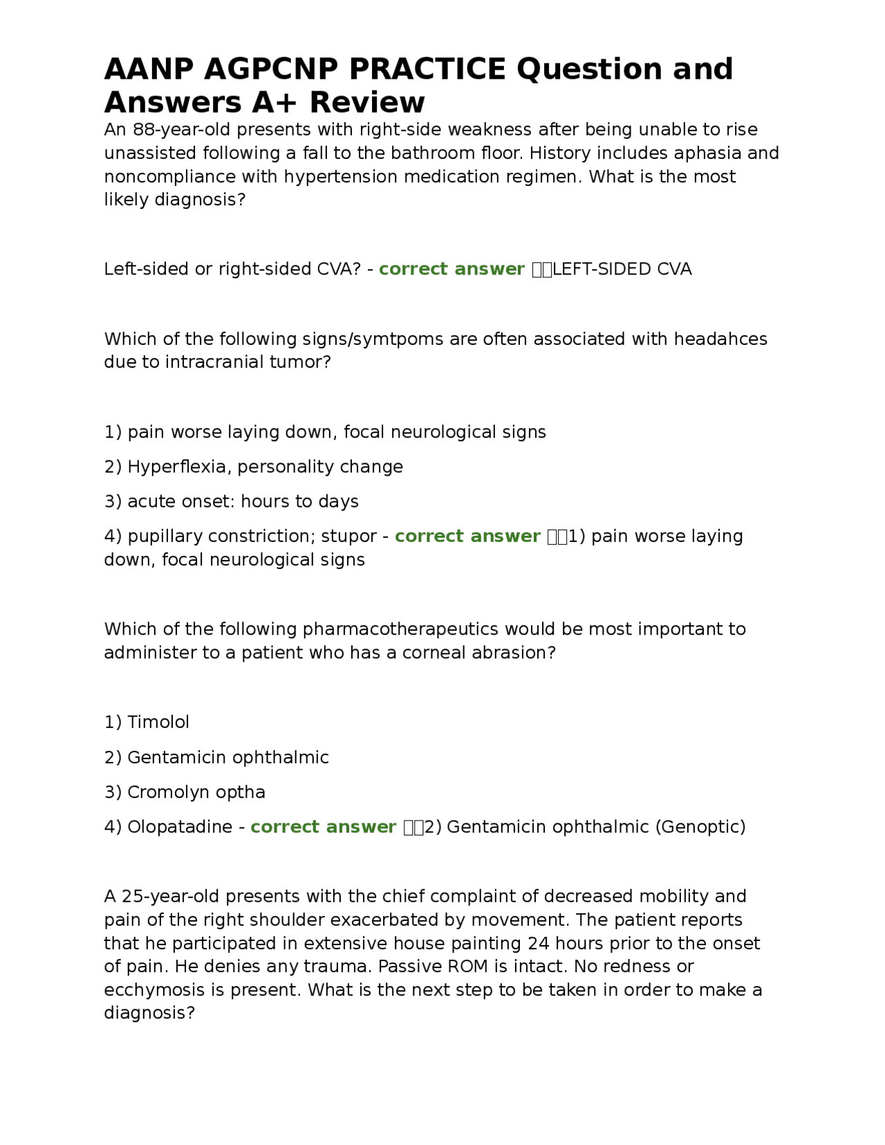 AANP AGPCNP PRACTICE Question and Answers A+ Review | Exams Nursing ...