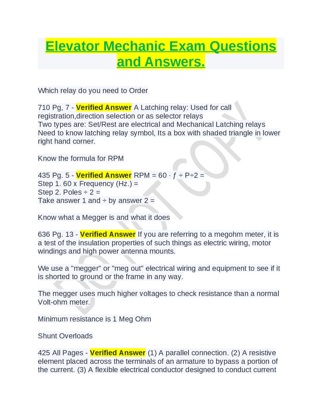 Elevator and Escalator Maintenance and Troubleshooting | Exams ...