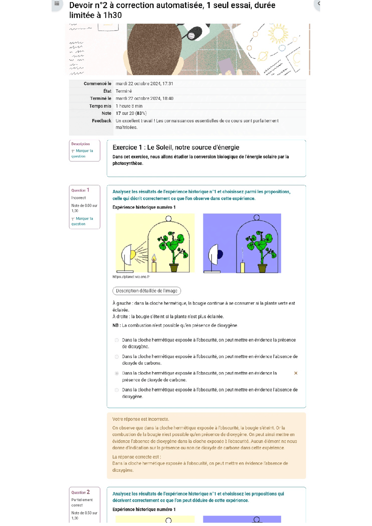 Devoir N°2 Enseignement scientifique 1re Automatisé CNED | Examens ...