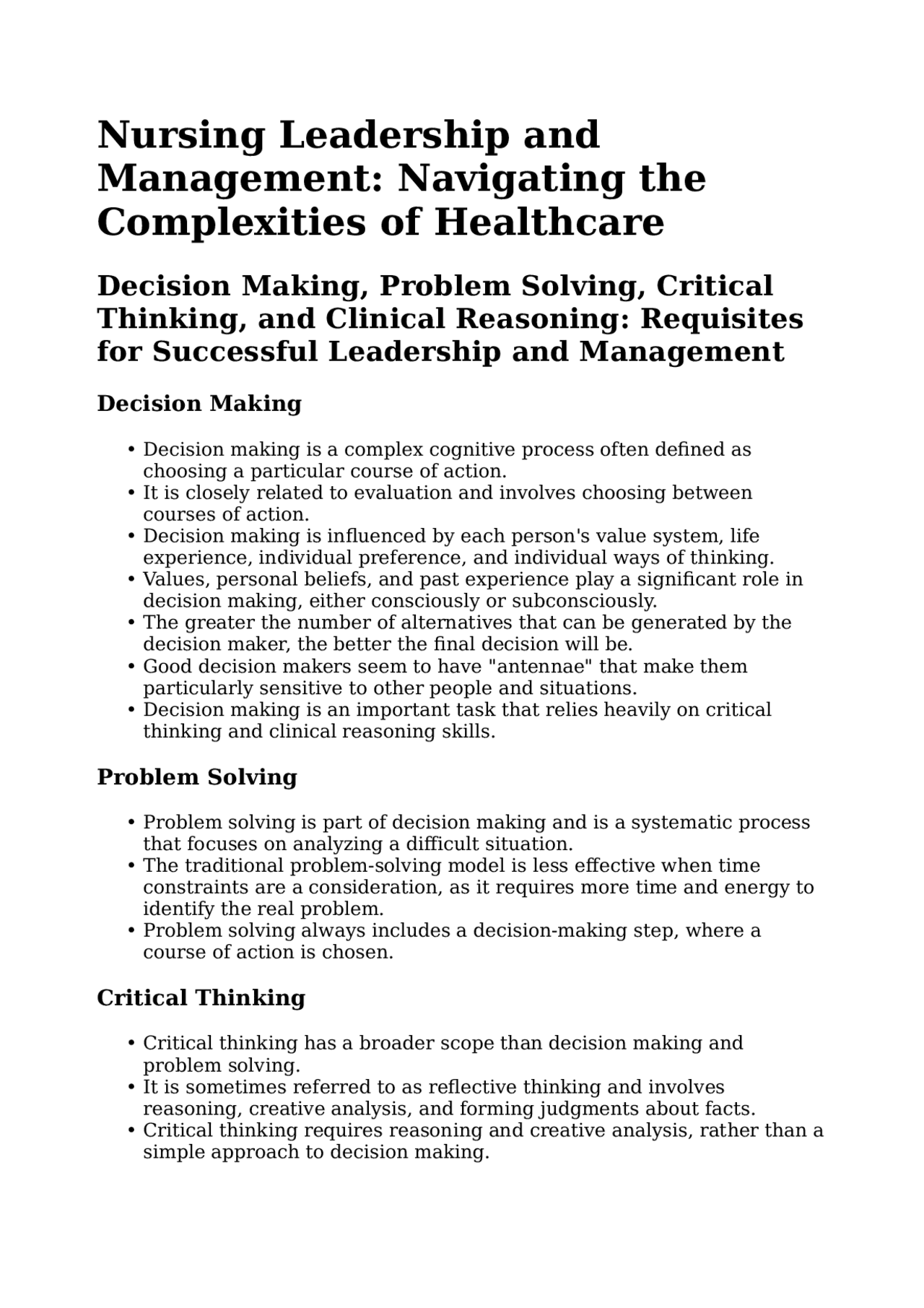 Nursing Leadership & Management: Decision Making, Problem Solving ...