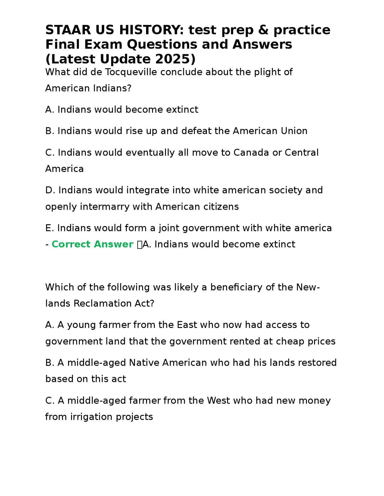 STAAR US History: Test Prep & Practice - Final Exam Questions and ...