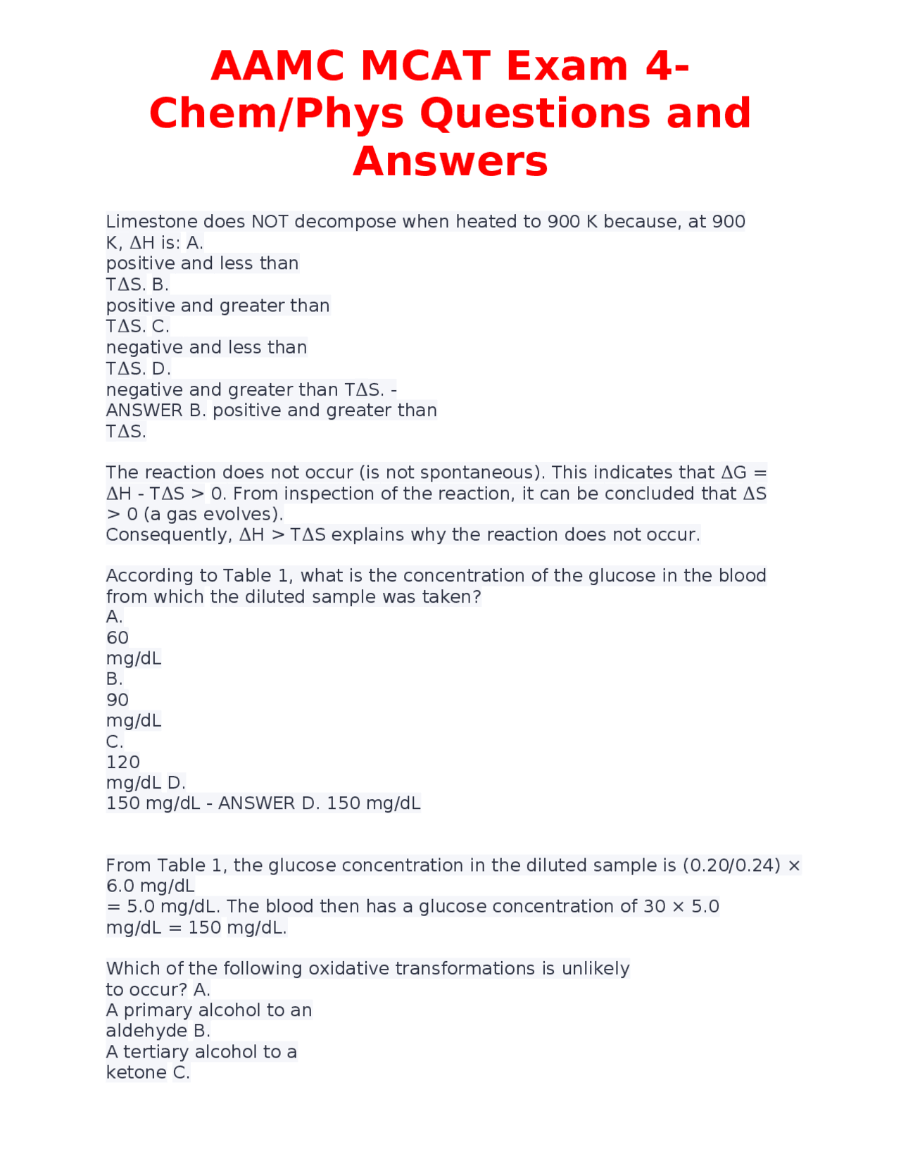 AAMC MCAT Exam 4 - Chem/Phys Questions and Answers | Exams Advanced ...
