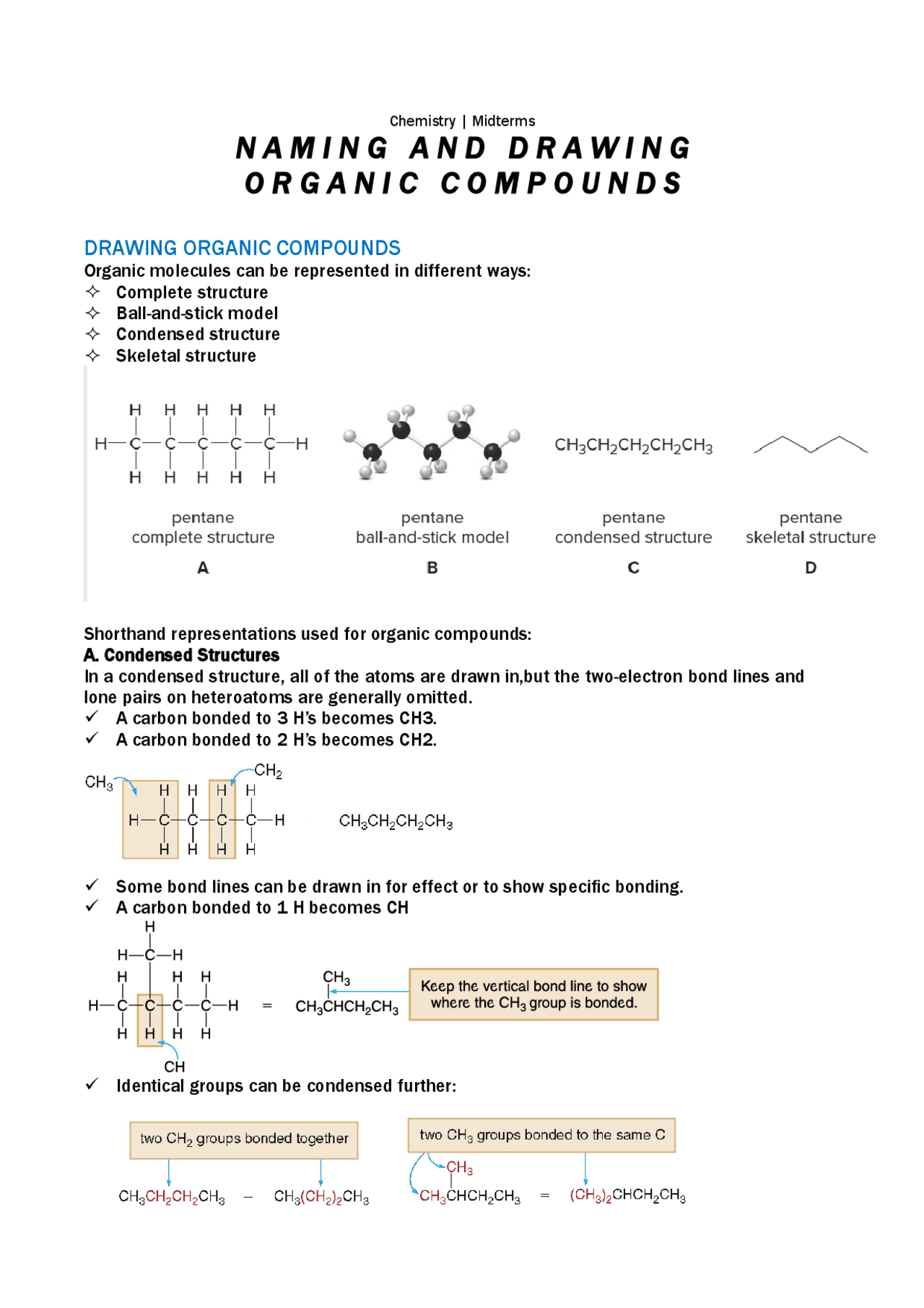 Naming and Drawing Organic Compounds | Lecture notes Chemistry | Docsity