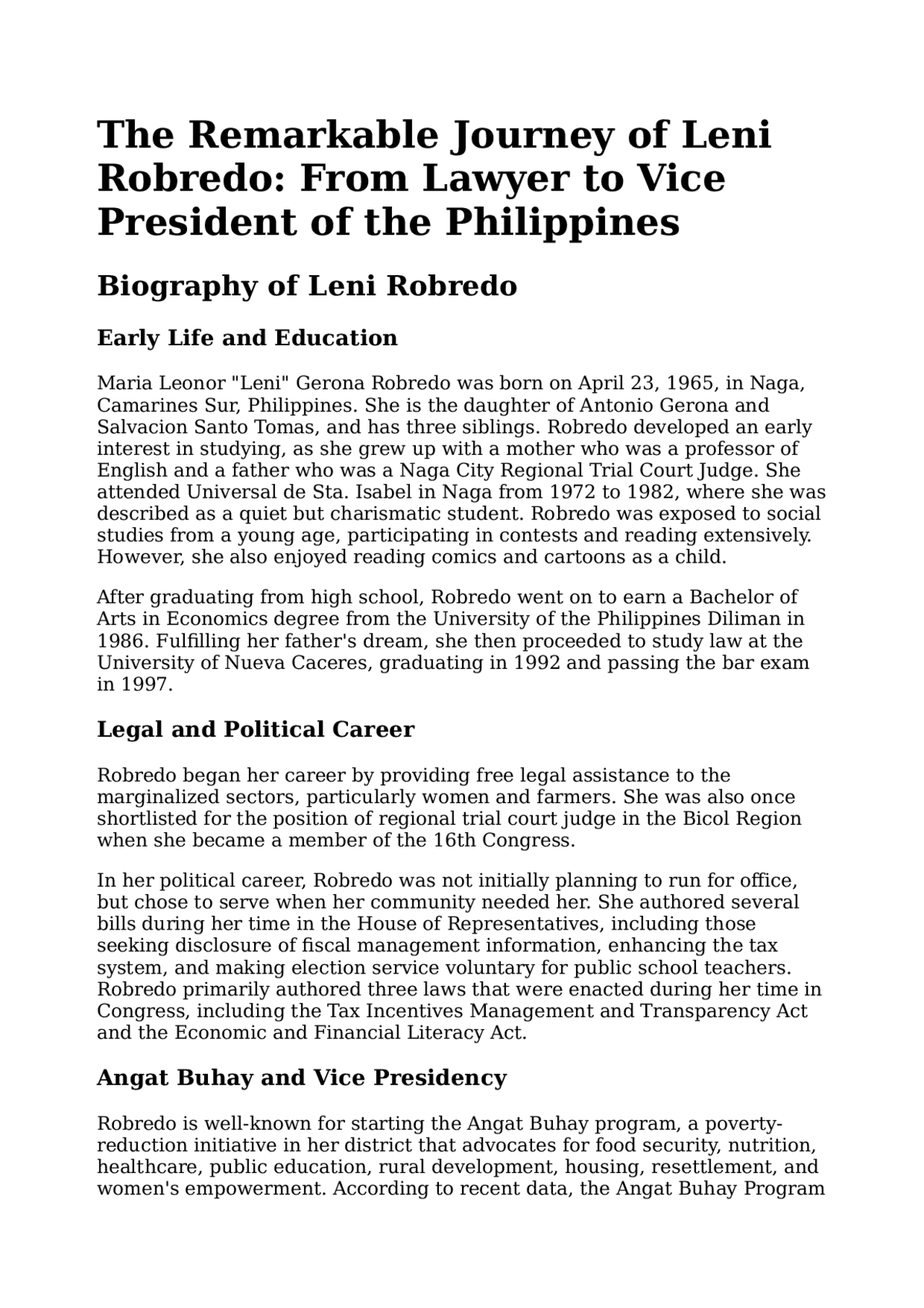 The Inspiring Journey of Leni Robredo: From Lawyer to Vice President of the Philippines | Exams ...