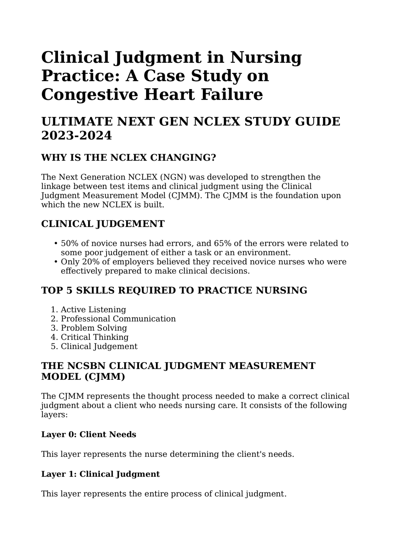 The NCSBN Clinical Judgment Measurement Model | Exams Nursing | Docsity