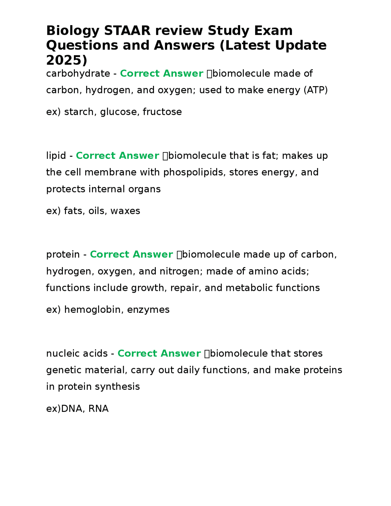 Biology STAAR Review Study Exam Questions and Answers | Exams Nursing ...