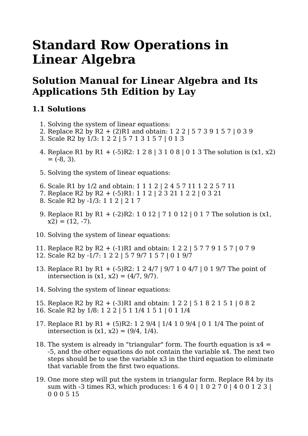 Linear Algebra Solving Systems Of Linear Equations And Matrix Operations Lecture Notes