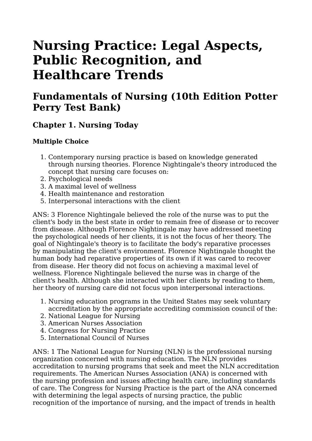 Fundamentals of Nursing: Multiple Choice Questions and Answers on ...