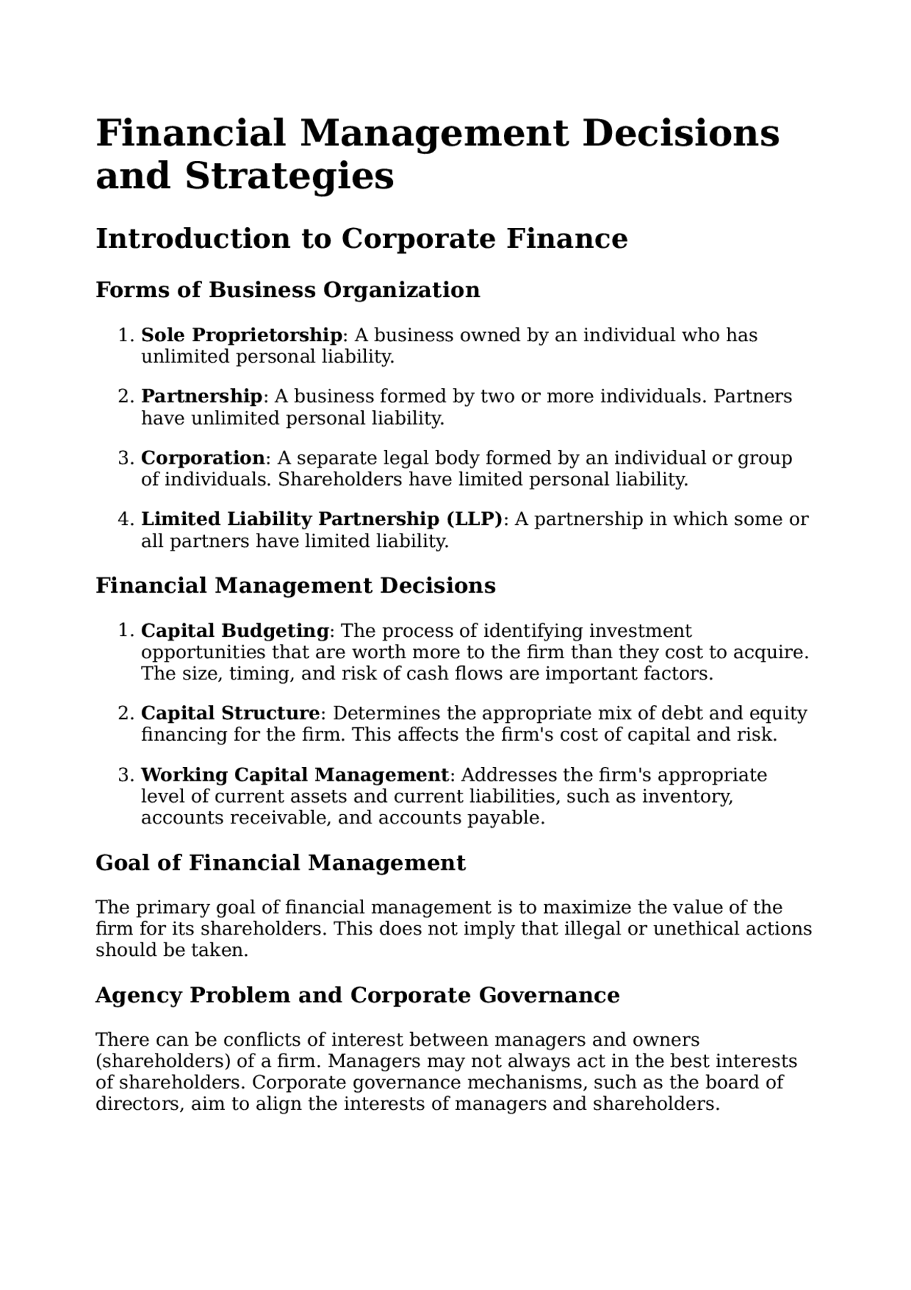 Introduction to Corporate Finance: Financial Management Decisions and ...