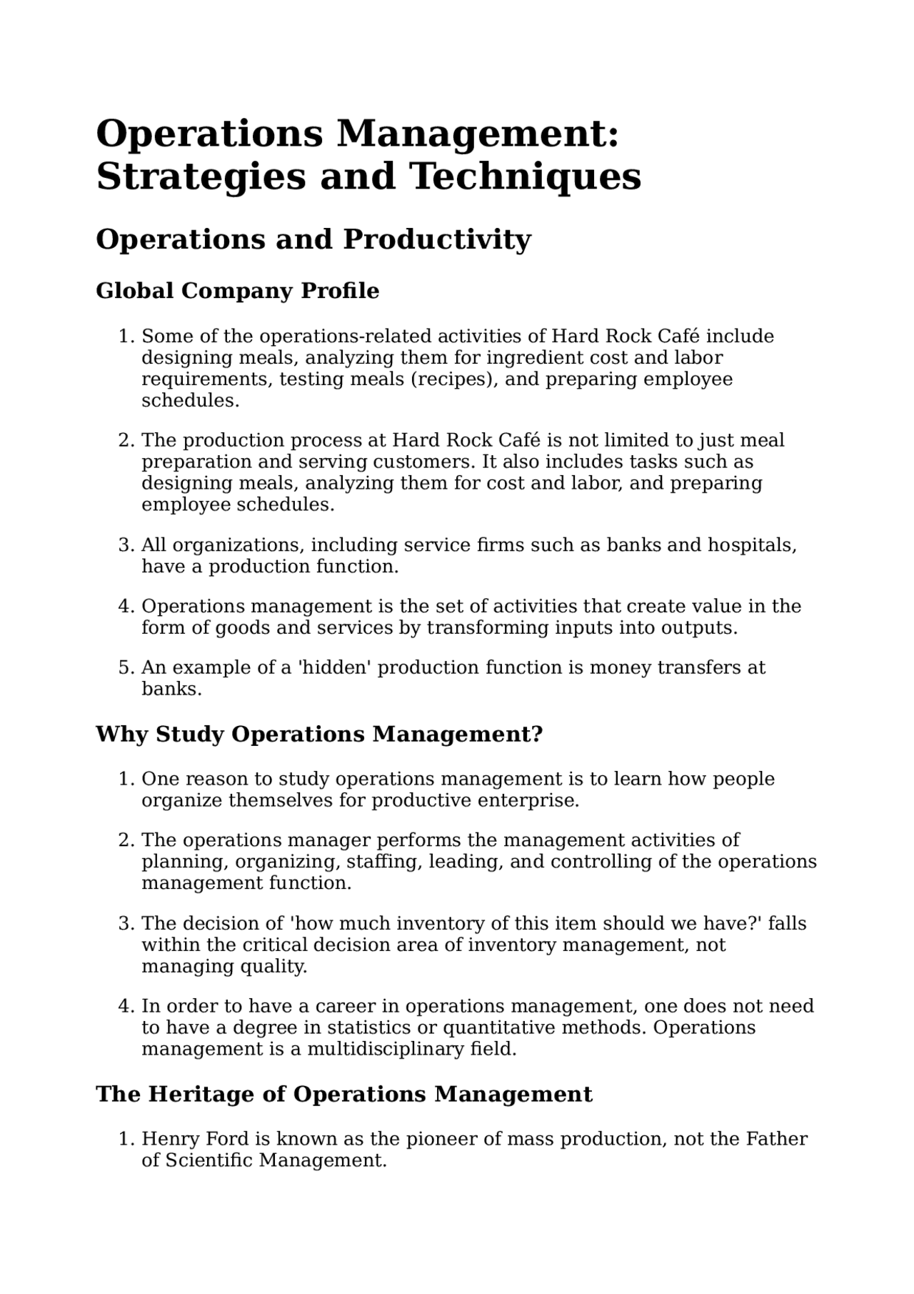 Operations Management: Strategies, Techniques, and Productivity | Exams ...
