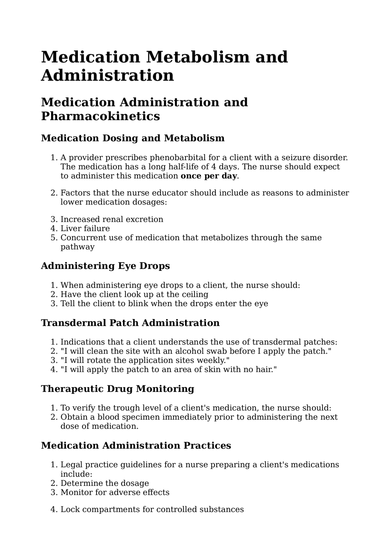 Medication Administration and Pharmacology | Exams Nursing | Docsity