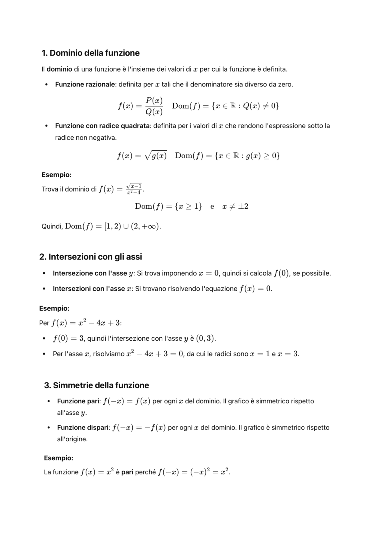 Studio di funzioni - Schema di risoluzione | Schemi e mappe concettuali di Matematica | Docsity
