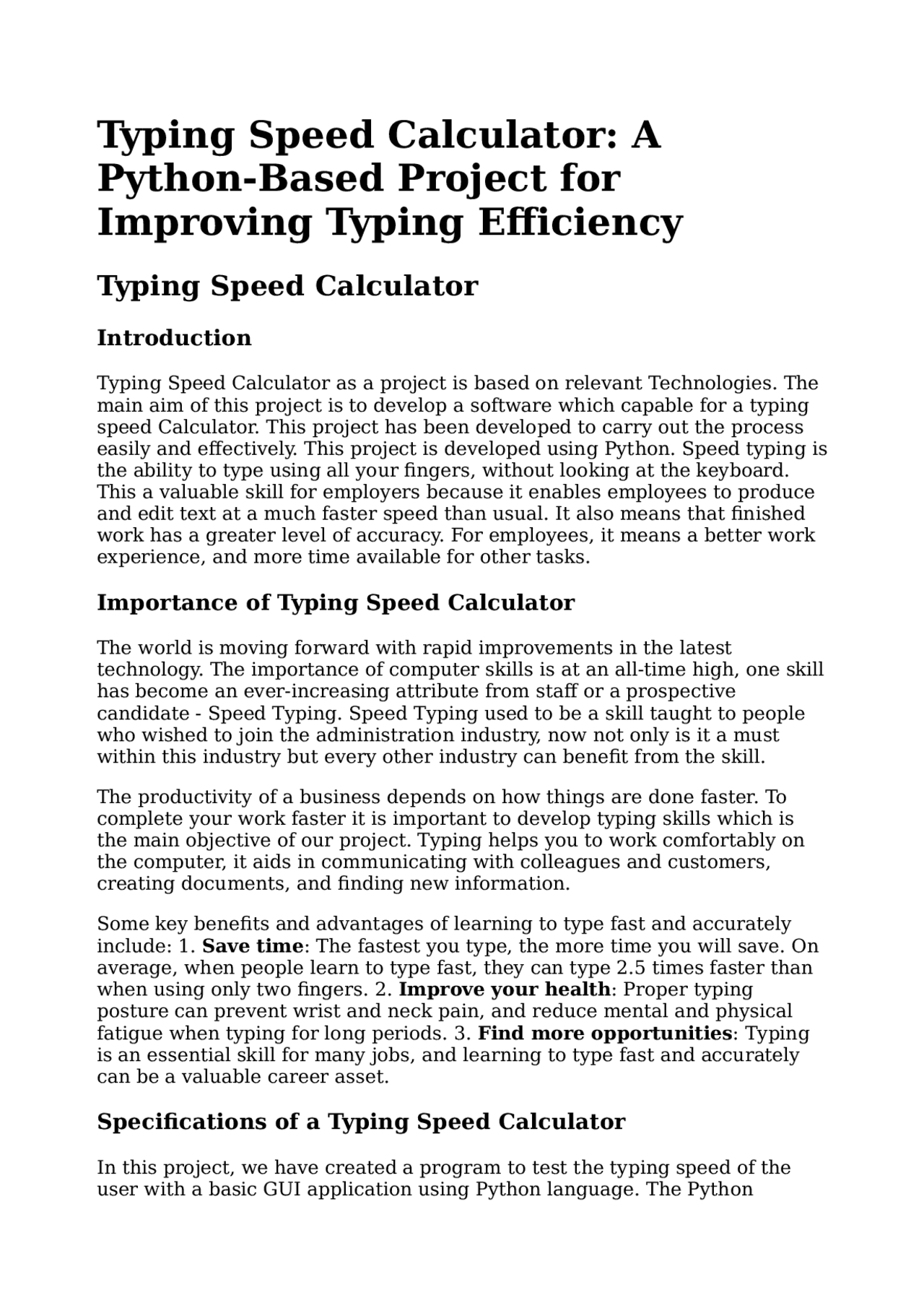 Typing Speed Calculator | Lecture notes Computer science | Docsity