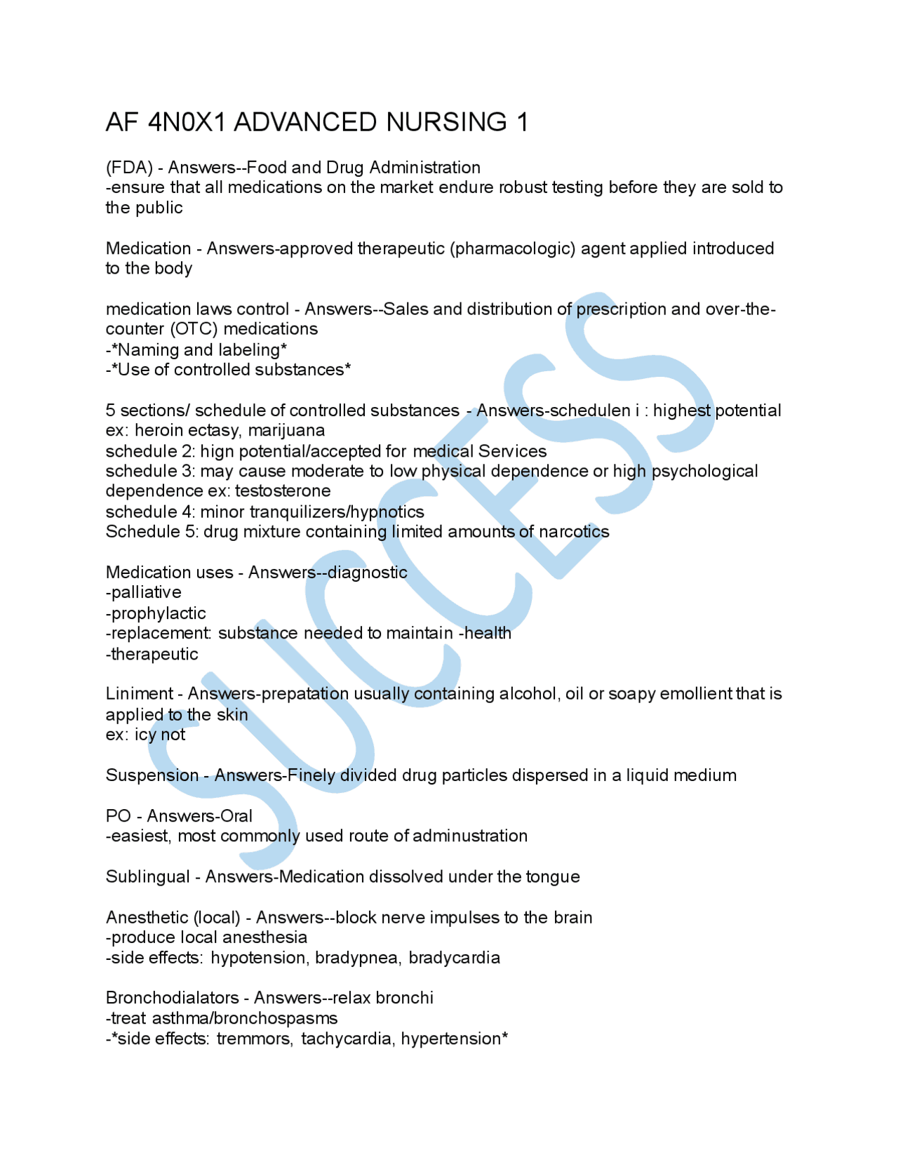 Medication Management and Administration | Exams Nursing | Docsity