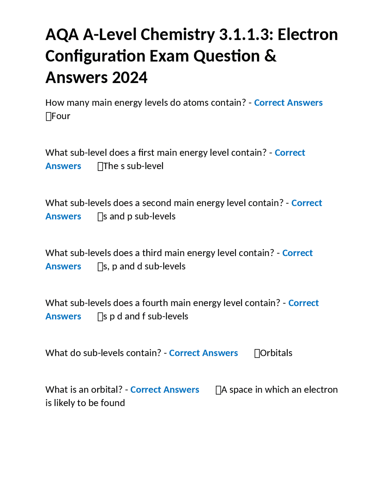 AQA A-Level Chemistry 3.1.1.3: Electron Configuration Exam Question ...