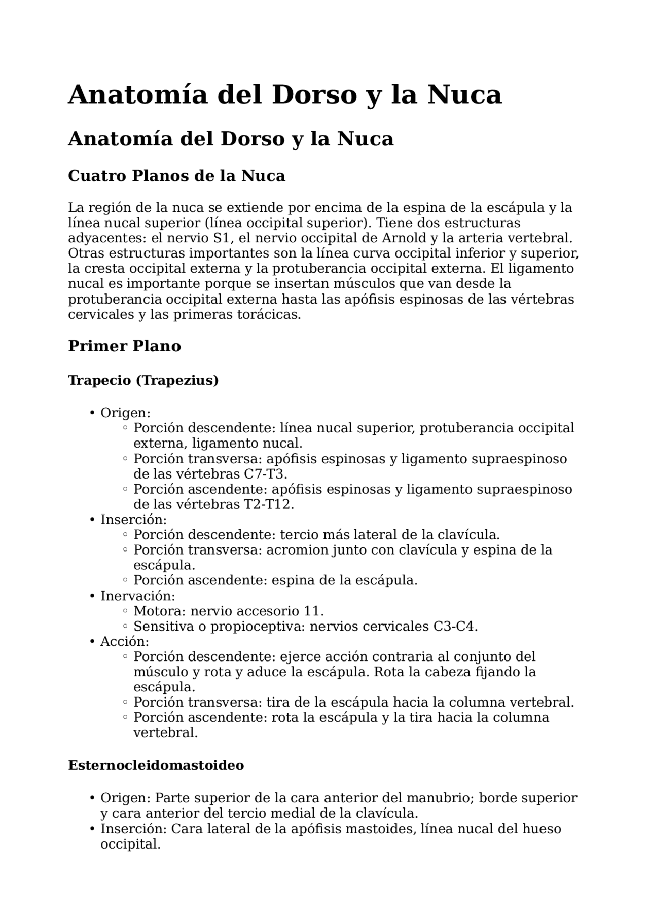 Anatomía del Dorso y la Nuca | Resúmenes de Anatomía | Docsity