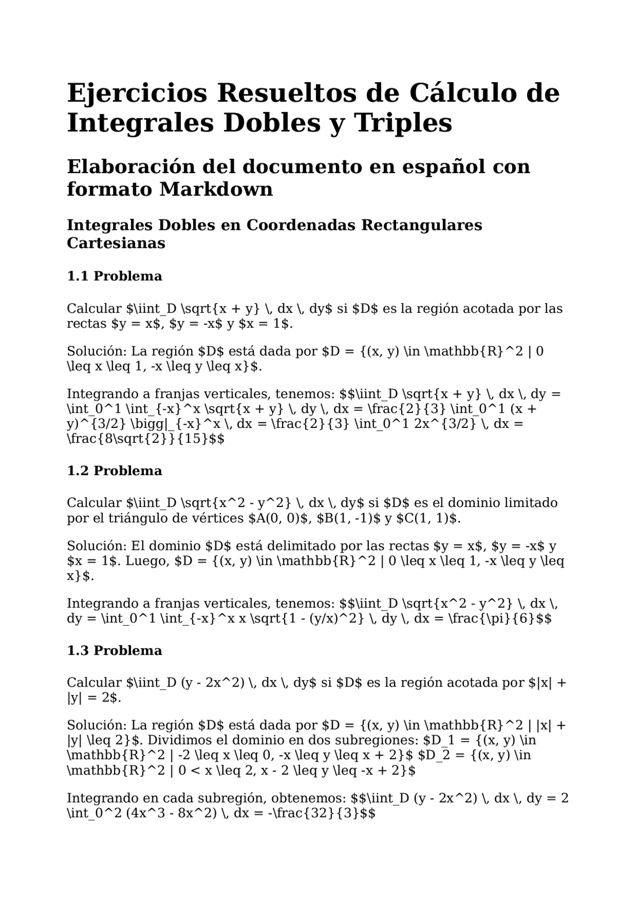 Ejercicios Resueltos de Cálculo de Integrales Dobles y Triples | Ejercicios de Matemáticas | Docsity