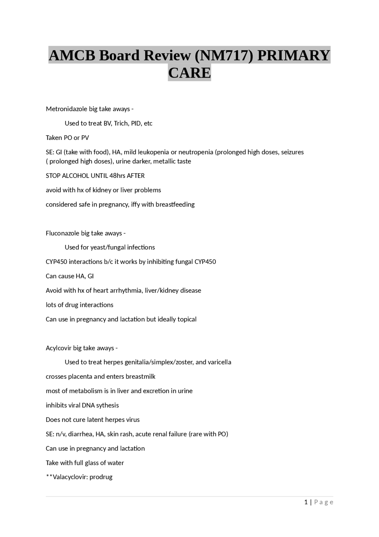 AMCB Board Review (NM717) PRIMARY CARE | Exams Nursing | Docsity