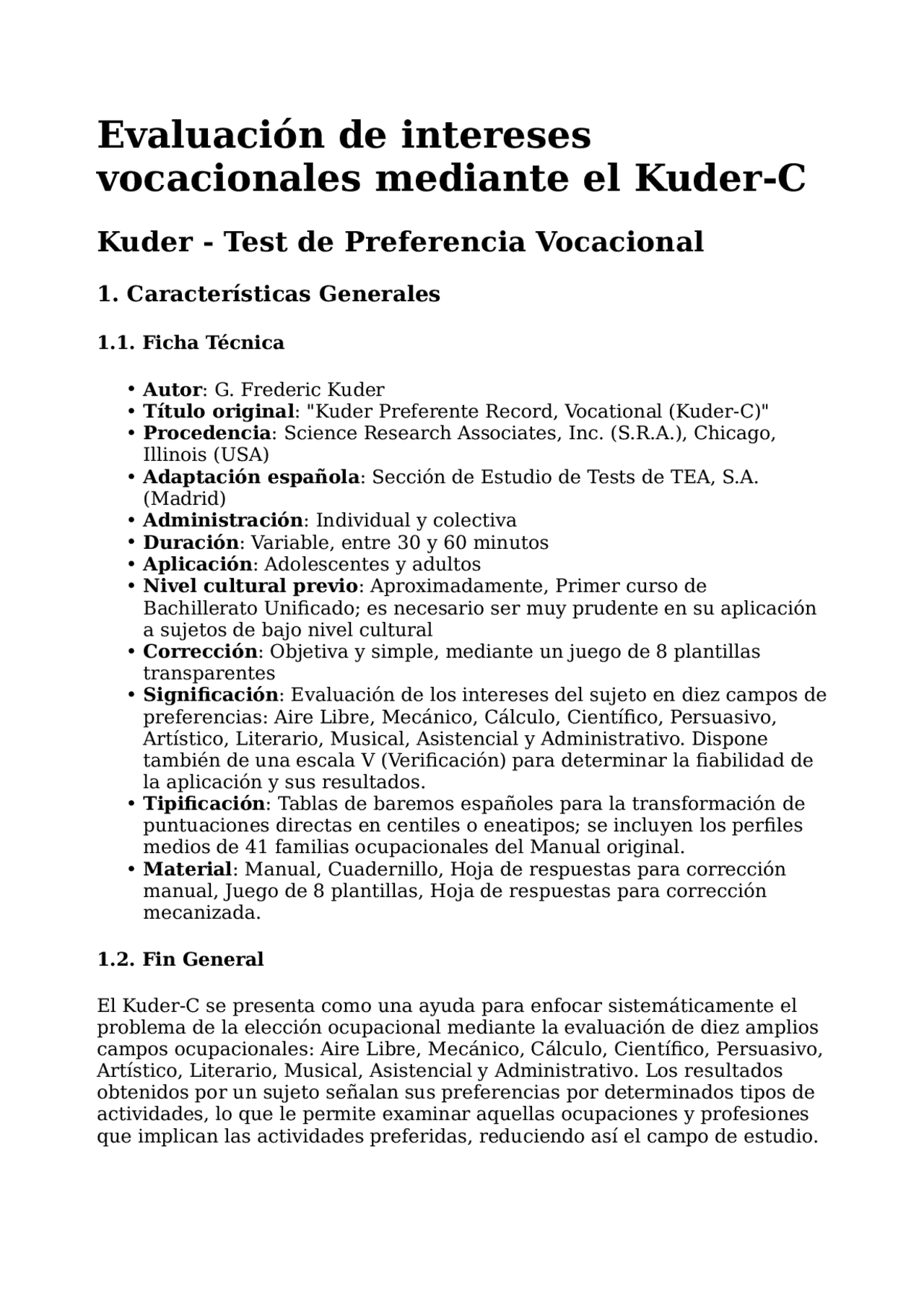 Evaluación de Intereses Vocacionales mediante el Kuder-C: Guía Completa - Prof. Naranjo | Guías ...