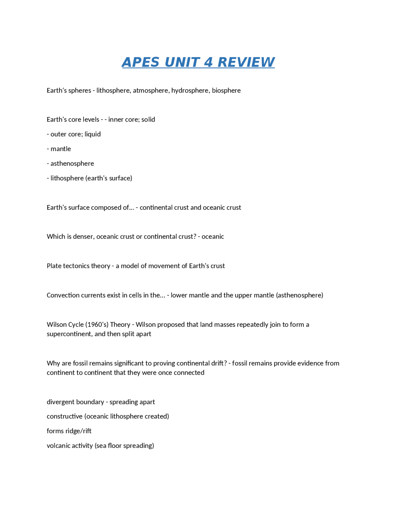 APES UNIT 4 REVIEW study guide | Exams Advanced Education | Docsity