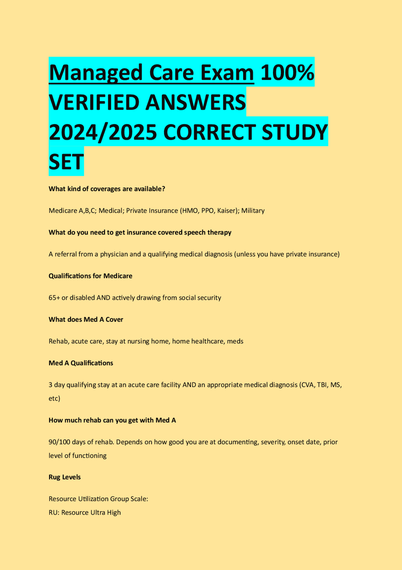 Managed Care Exam 100% VERIFIED ANSWERS 2024/2025 CORRECT STUDY SET ...