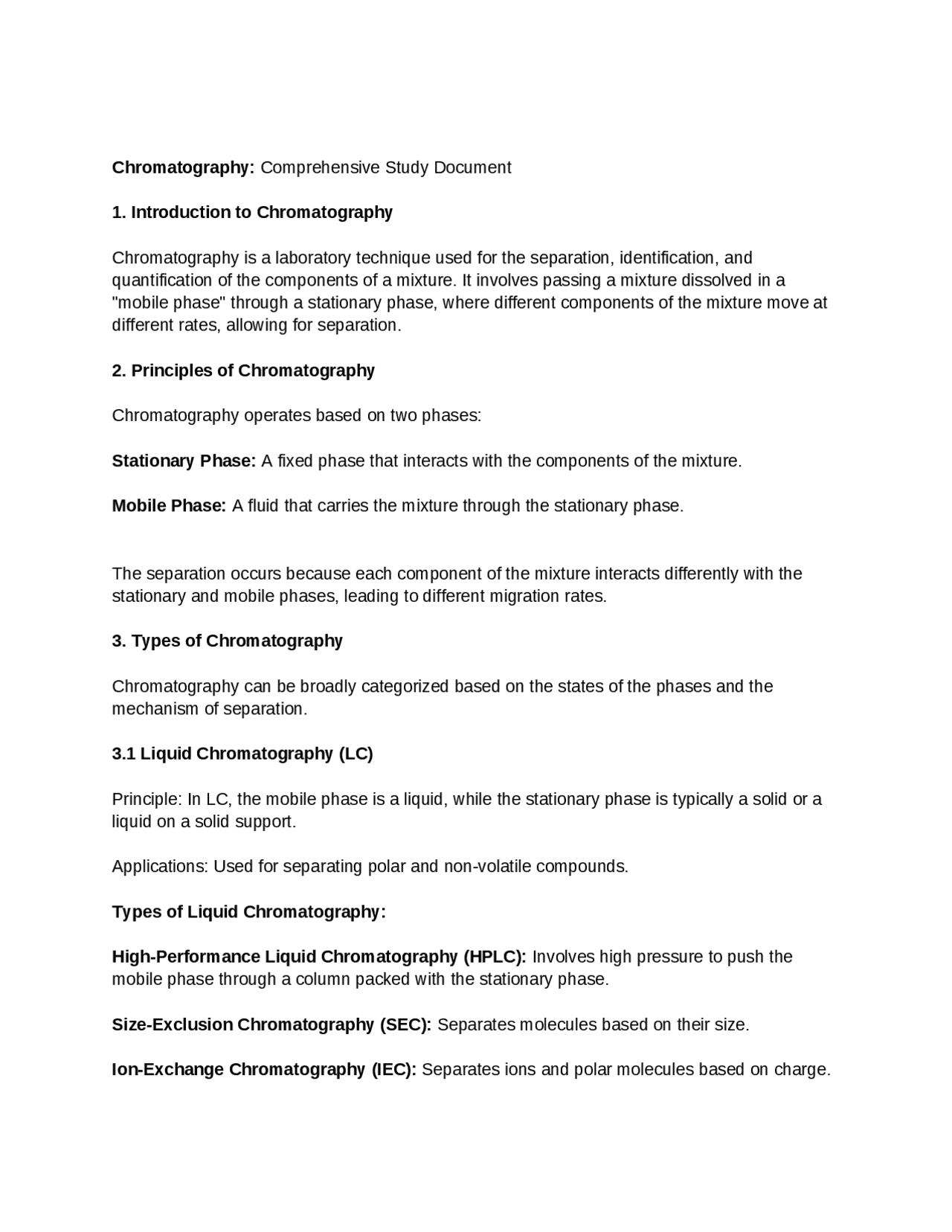 Chromatography lecture notes | Lecture notes Chemistry | Docsity