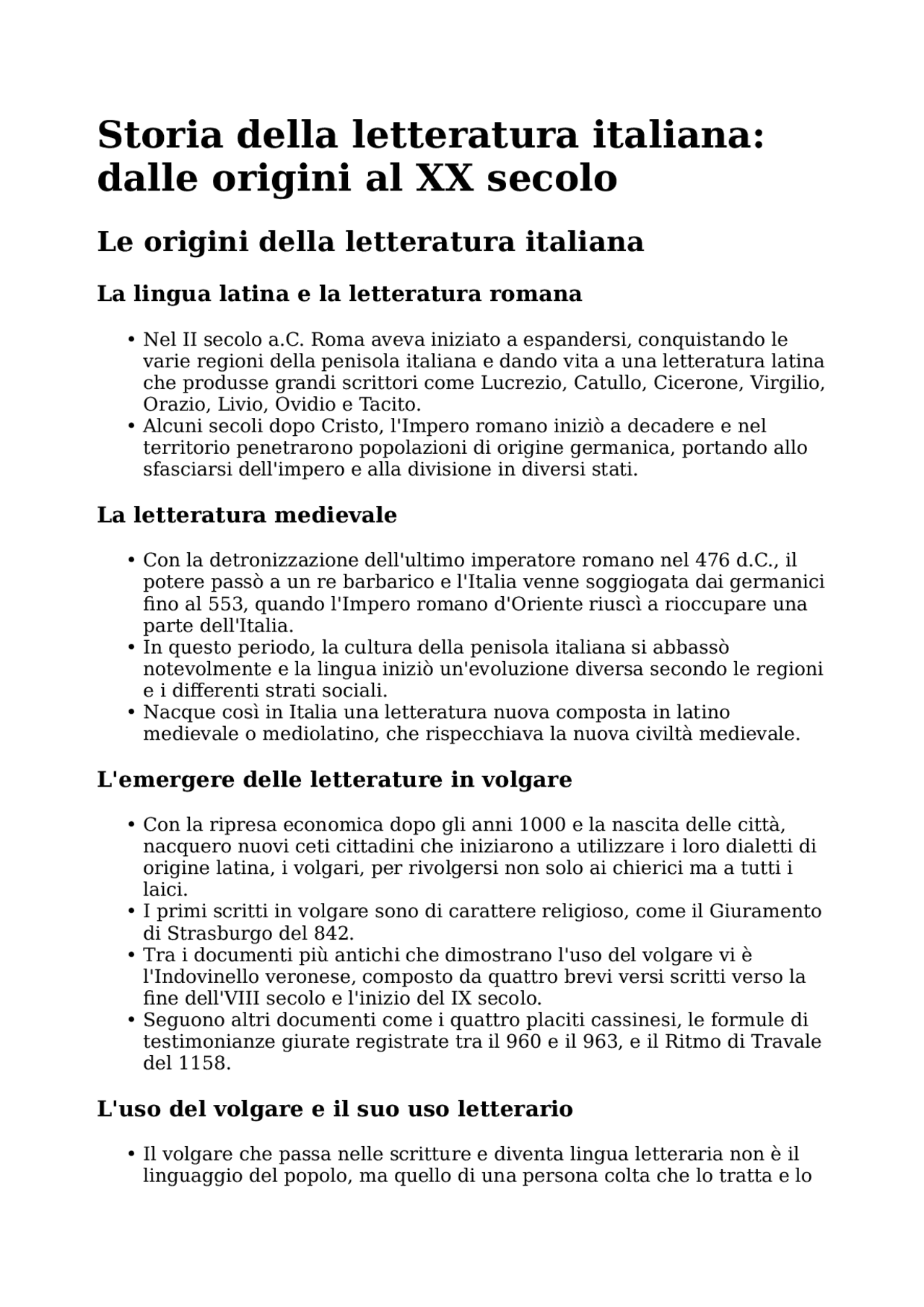 Storia della letteratura italiana | Sintesi del corso di Letteratura ...