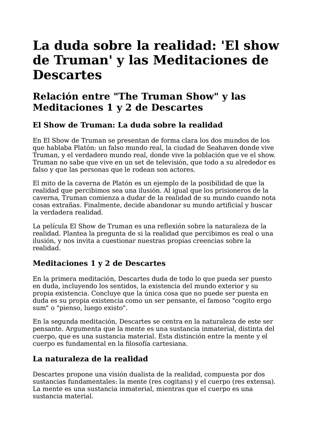 La relación entre 'El show de Truman' y las Meditaciones 1 y 2 de ...