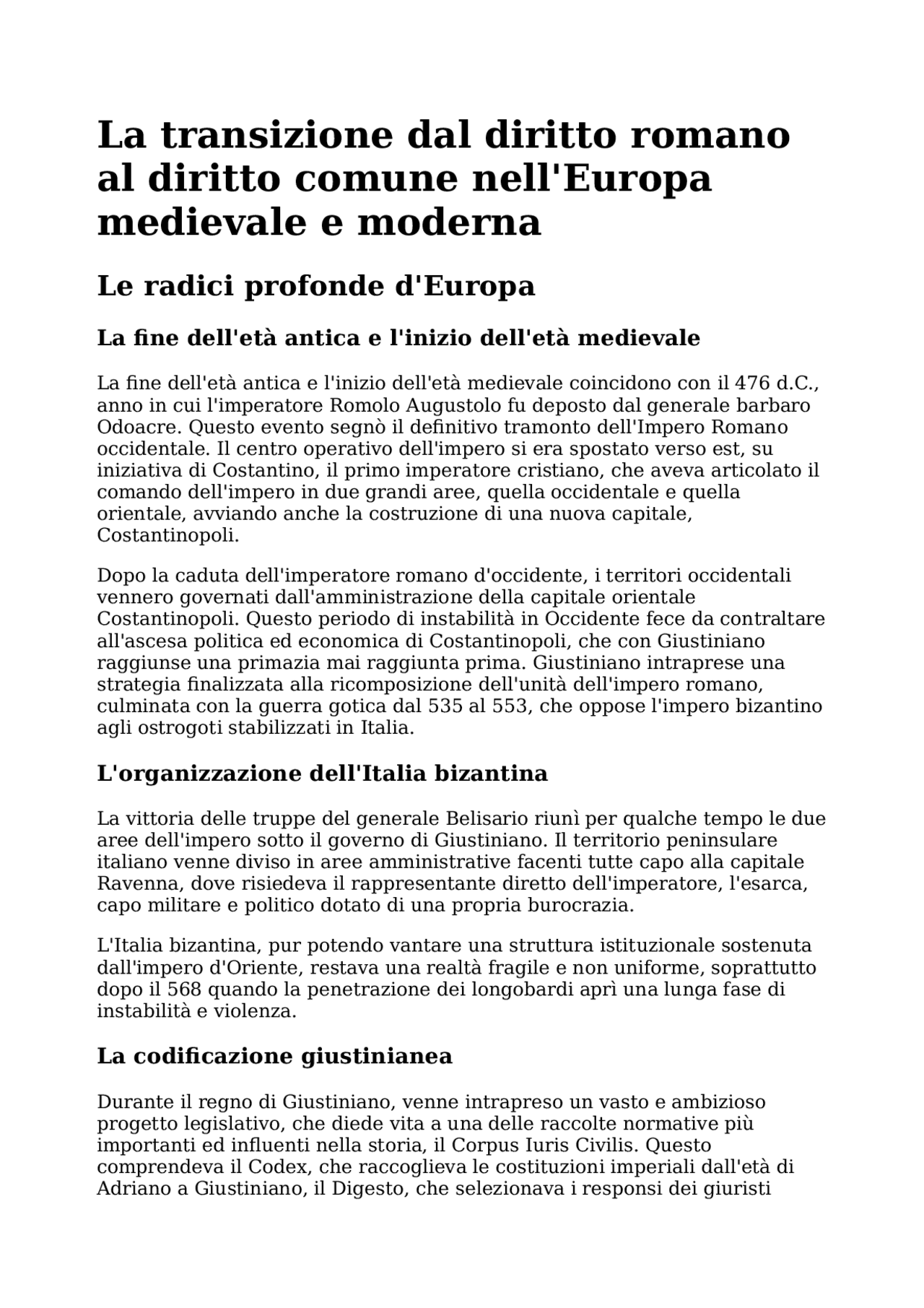 La cultura giuridica nell'alto medioevo e il diritto comune - Prof. Mastroberti | Dispense di ...