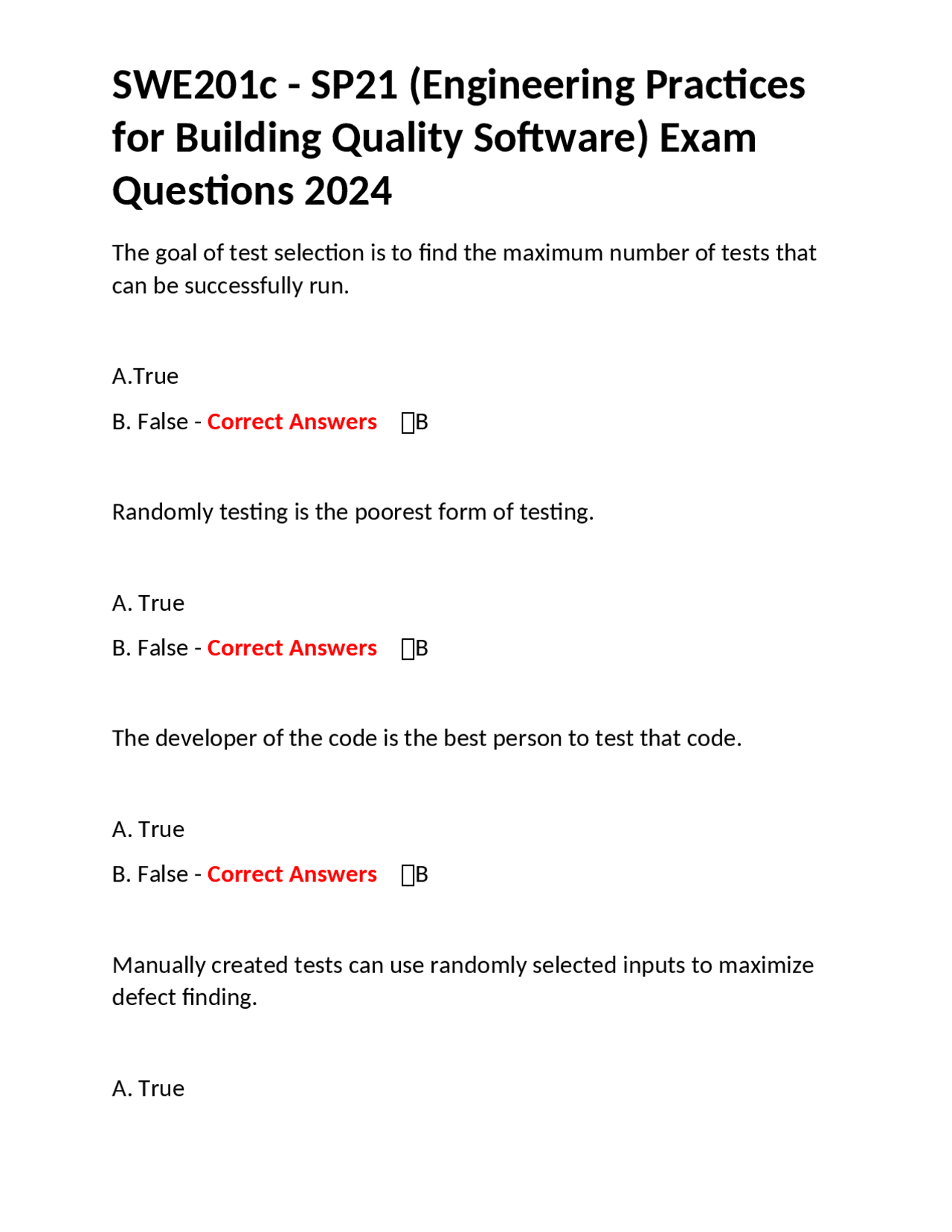 SWE201c - SP21 (Engineering Practices for Building Quality Software) Exam Questions 2024 | Exams ...