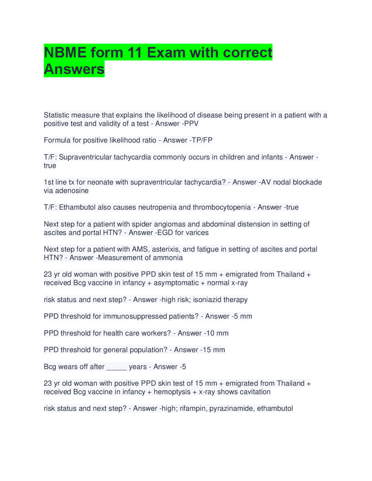 NBME form 11 Exam with correct Answers | Exams Advanced Education | Docsity