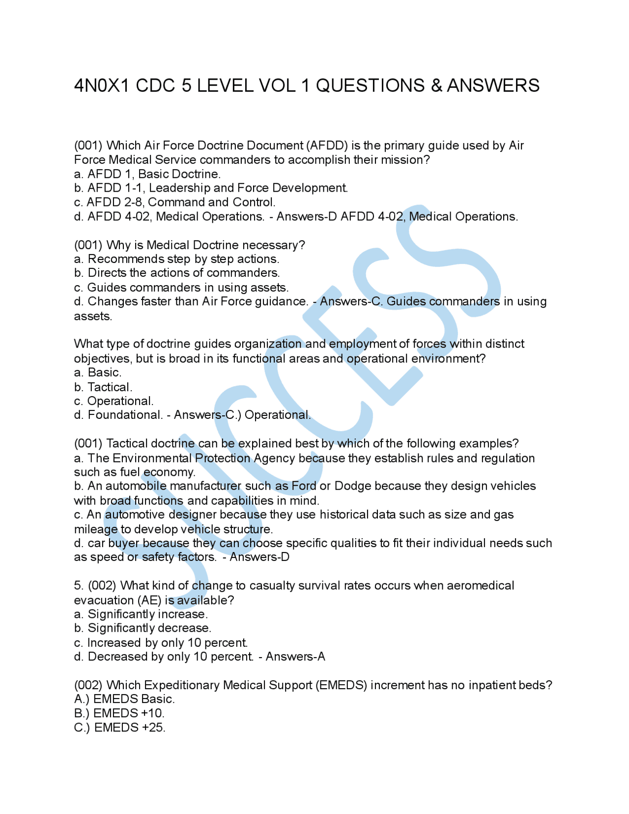 4N0X1 CDC 5 Level Vol 1 Questions & Answers | Exams Nursing | Docsity