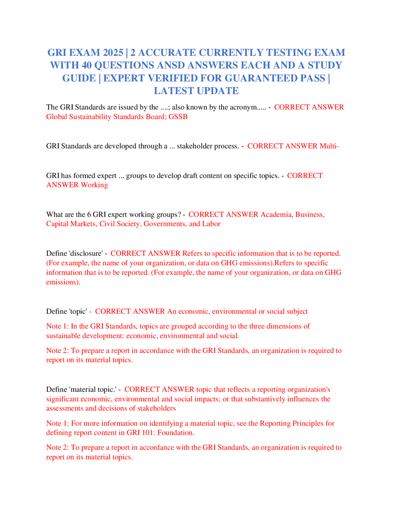 Reporting on Material Topics in Sustainability Reporting | Exams ...